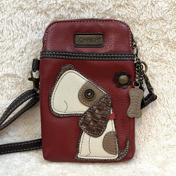 Chala | Bags | Chala Beagle Crossbody Purse Red Cell Phone Bag Brown ...